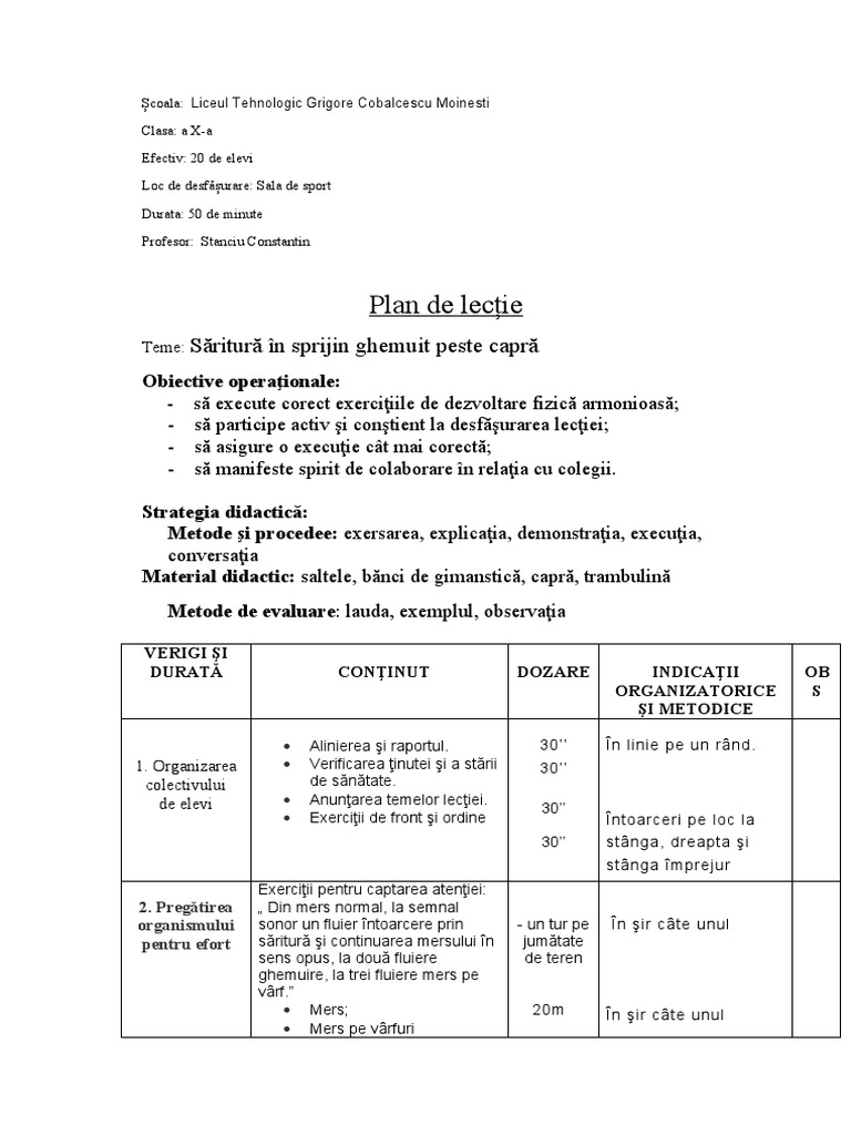 Plan de Lectie Clasa A X-A | PDF