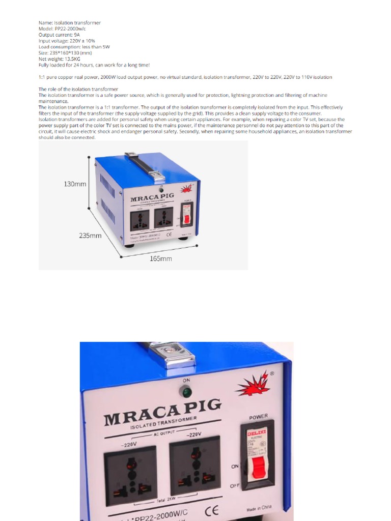 Isolation Transformer 220V | PDF