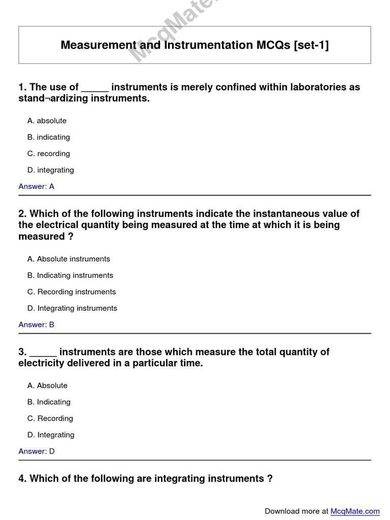 Measurement-And-Instrumentation Solved MCQs (Set-1) | PDF | Electrical ... Measurement-And-Instrumentation Solved MCQs (Set-1) | PDF | Electrical ...