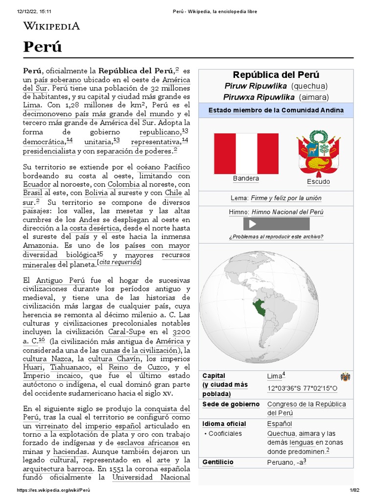 Perú - Wikipedia, La Enciclopedia Libre | PDF | Perú | Imperio Inca