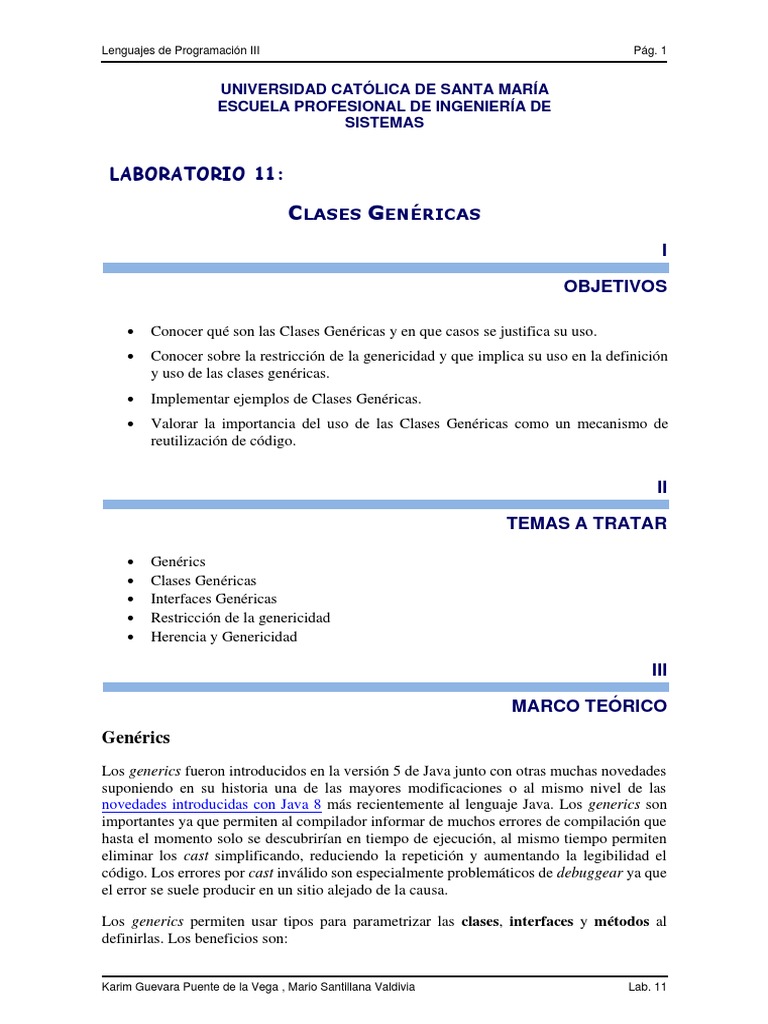 Laboratorio 11 - Clases Genéricas | PDF | Java (lenguaje de programación) | Lenguaje de programación