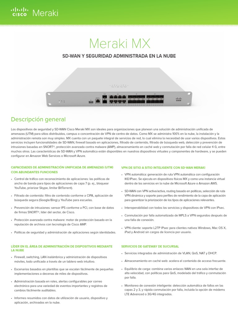 Meraki Datasheet MX Es | PDF