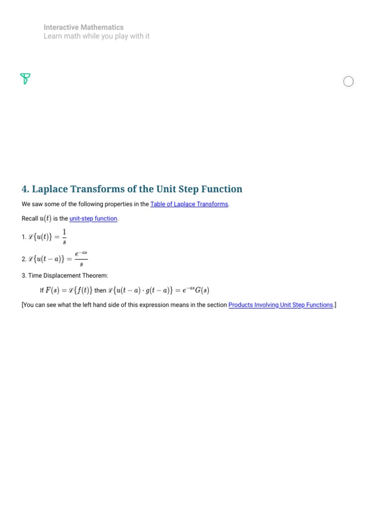 Laplace Transforms of The Unit Step Function | PDF | Laplace Transform | Theoretical Physics