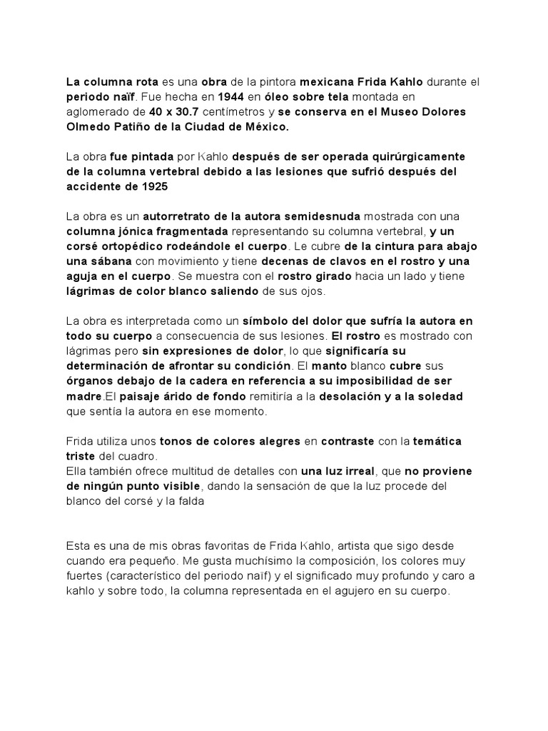 La Columna Rota de Frida Kahlo | PDF