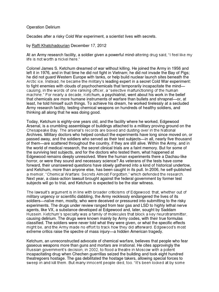 Operation Delirium | PDF | Nerve Agent | Informed Consent