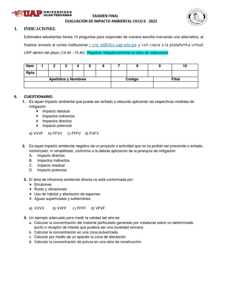 Examen Final Eia-2022-0 para Emviar | PDF | Residuos | Entorno natural