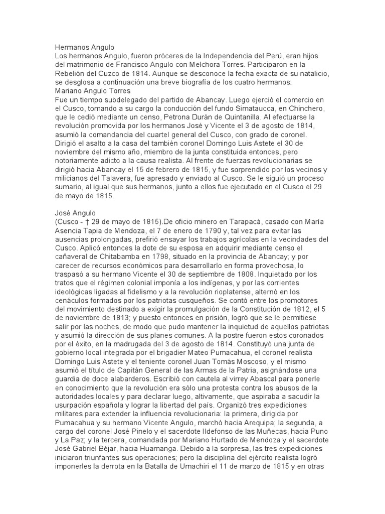 Hermanos Angulo | PDF | Colonización española de las Américas | Militar