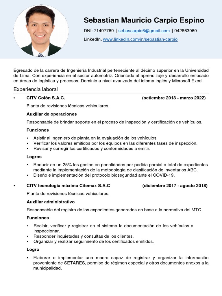 CV Sebastian Mauricio Carpio Espino | PDF | Informática | Software