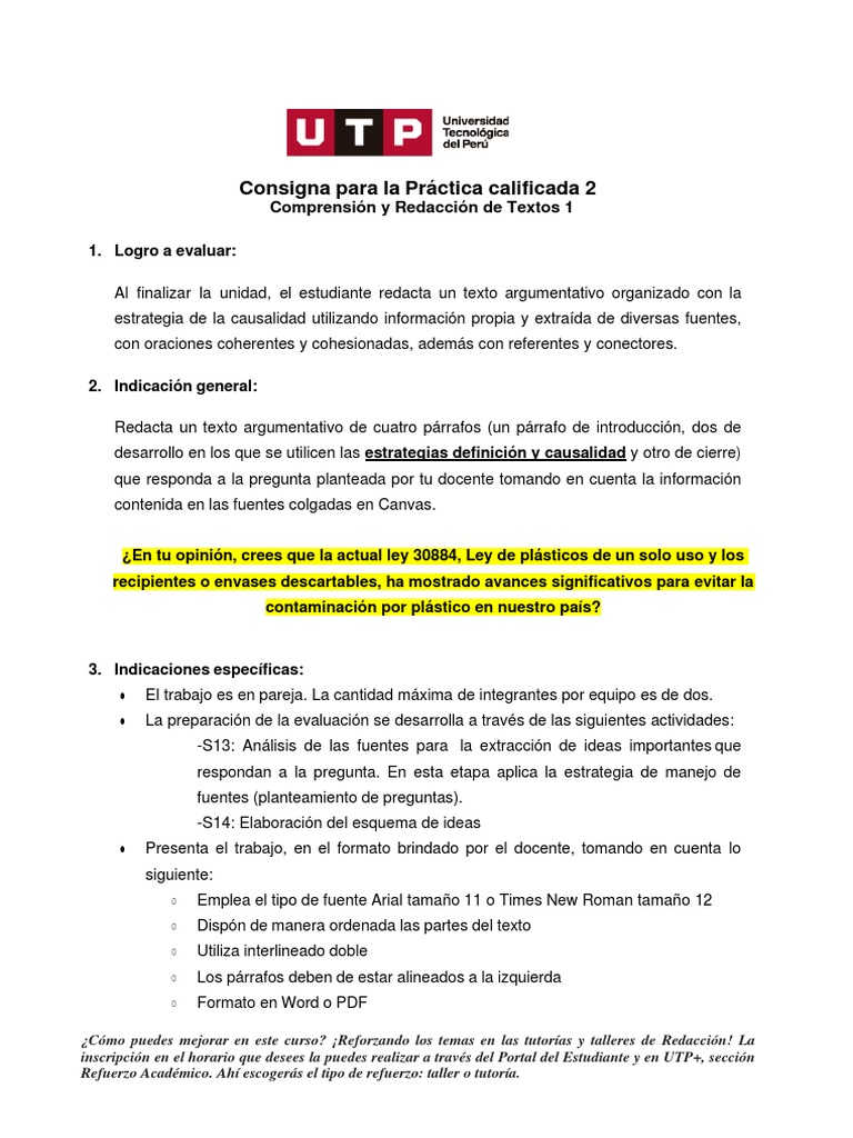 s15s2 Entrega de La Pc2 - Redaccion 1 Utp | PDF | El plastico | Contaminación