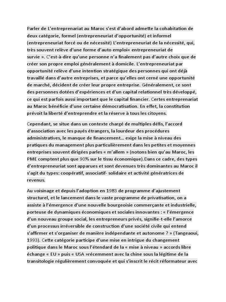 L'entrepreneuriat au Maroc : enjeux et types | PDF | Entrepreneuriat ...