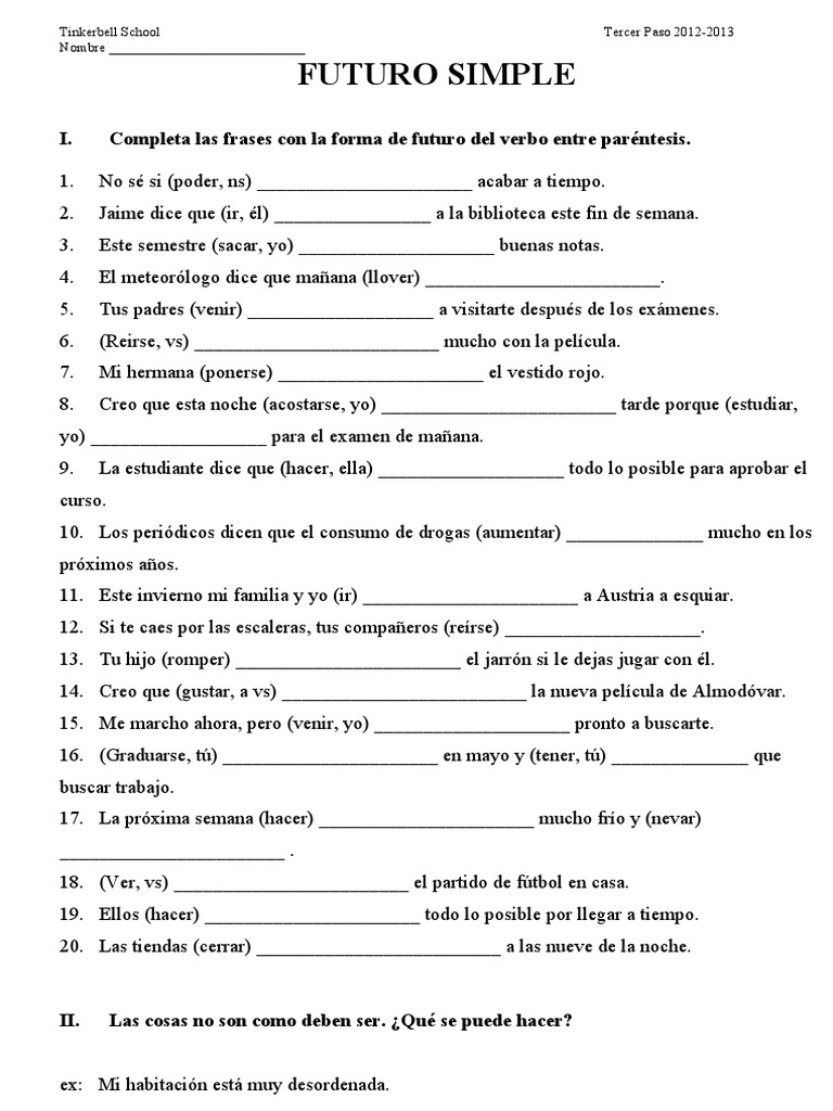 Futuro Simple Y Perfecto Pdf
