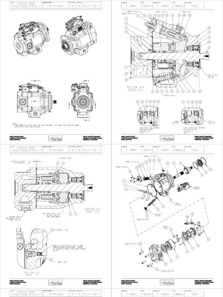 Parker (P2105) Hydraulic Piston Pumps, Service Literature, Service ...