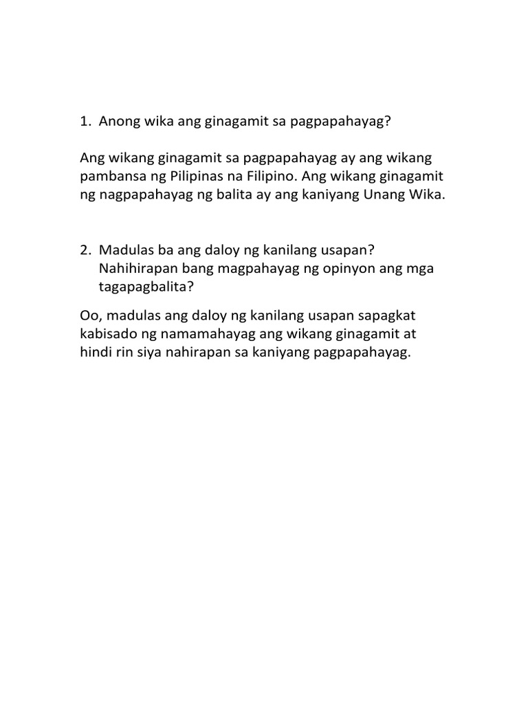 Anong Wika Ang Ginagamit Sa Pagpapahayag | PDF
