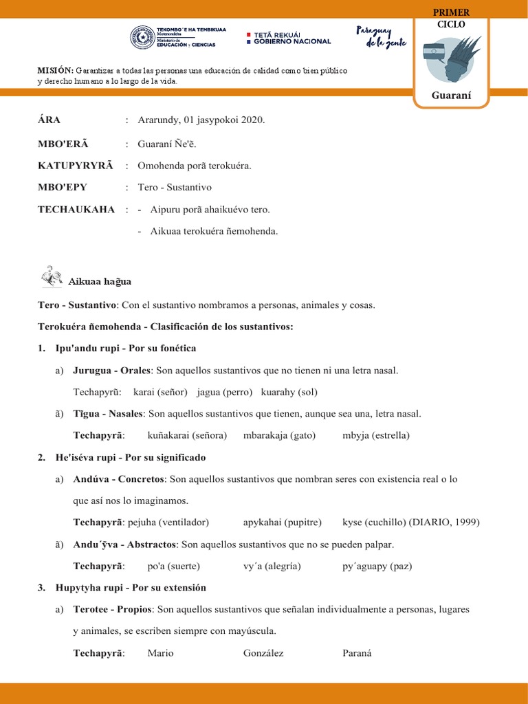 Clasificación de Sustantivos en Guaraní | PDF | Sustantivo | Lingüística