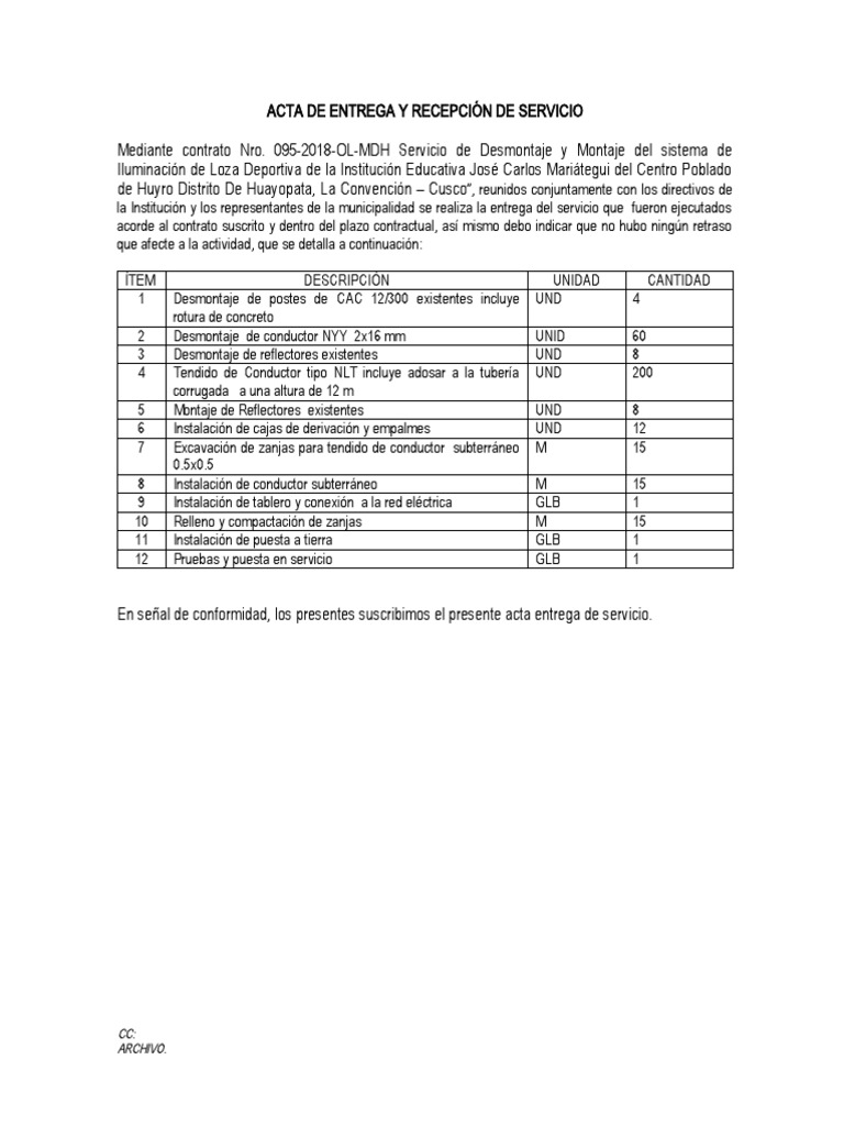 ACTA de Entrega de Servicio | PDF ACTA de Entrega de Servicio | PDF