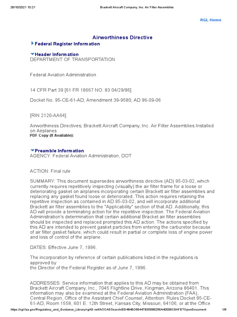 Airworthiness Directive: Federal Register Information Header ...