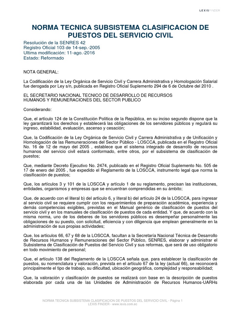 Norma Tecnica Subsistema de Clasificacion de Puestos | PDF | Gestión de ...