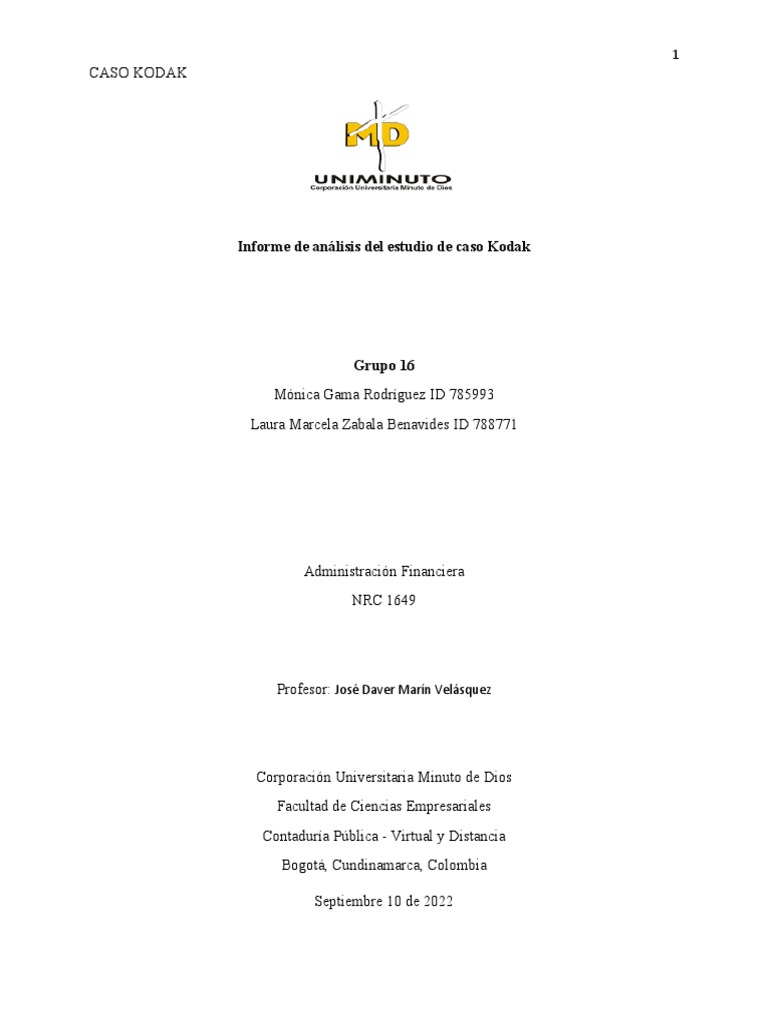 Act. 2 Informe Caso Kodak - Grupo 16 - NRC 1649 | PDF | Economias