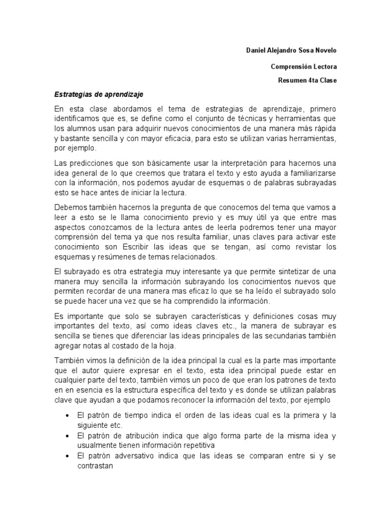 Clase4 Resumen | PDF | Aprendizaje | Comprensión lectora