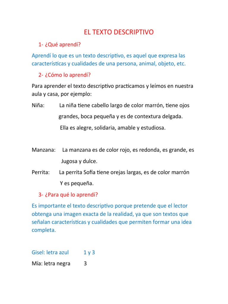 El Texto Descriptivo | PDF