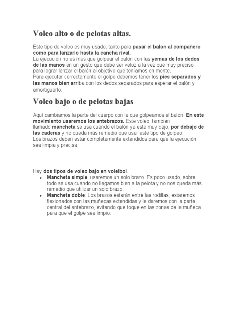 Técnicas de Voleo en Voleibol: Alto y Bajo | PDF | Deportes y ...