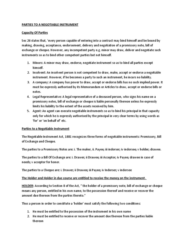 Parties To A Negotiable Instrument | PDF | Negotiable Instrument ...