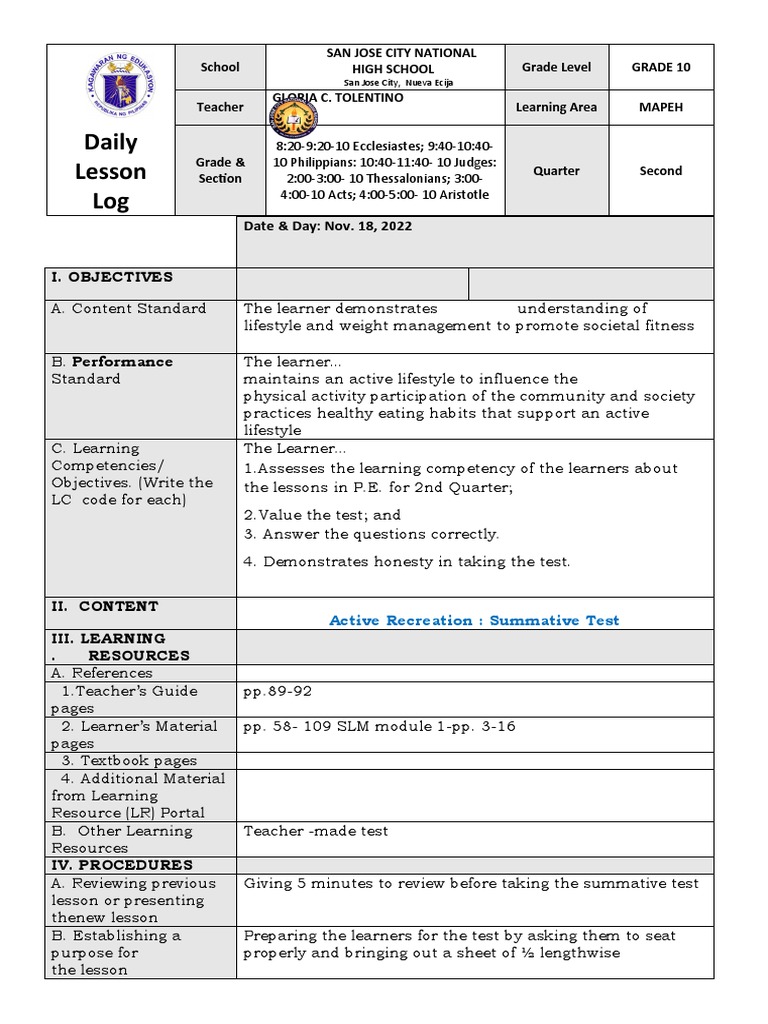 Daily Lesson Log - Part 2 | PDF | Learning | Educational Assessment