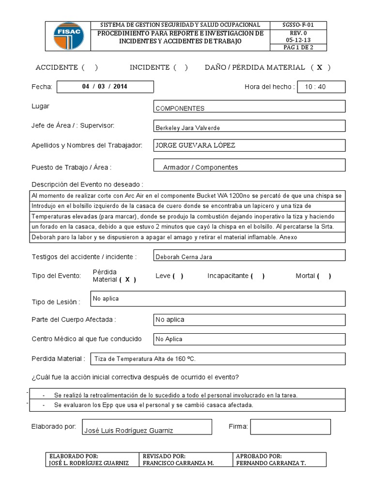 Reporte de Daño Material - Jorge Guevara | PDF