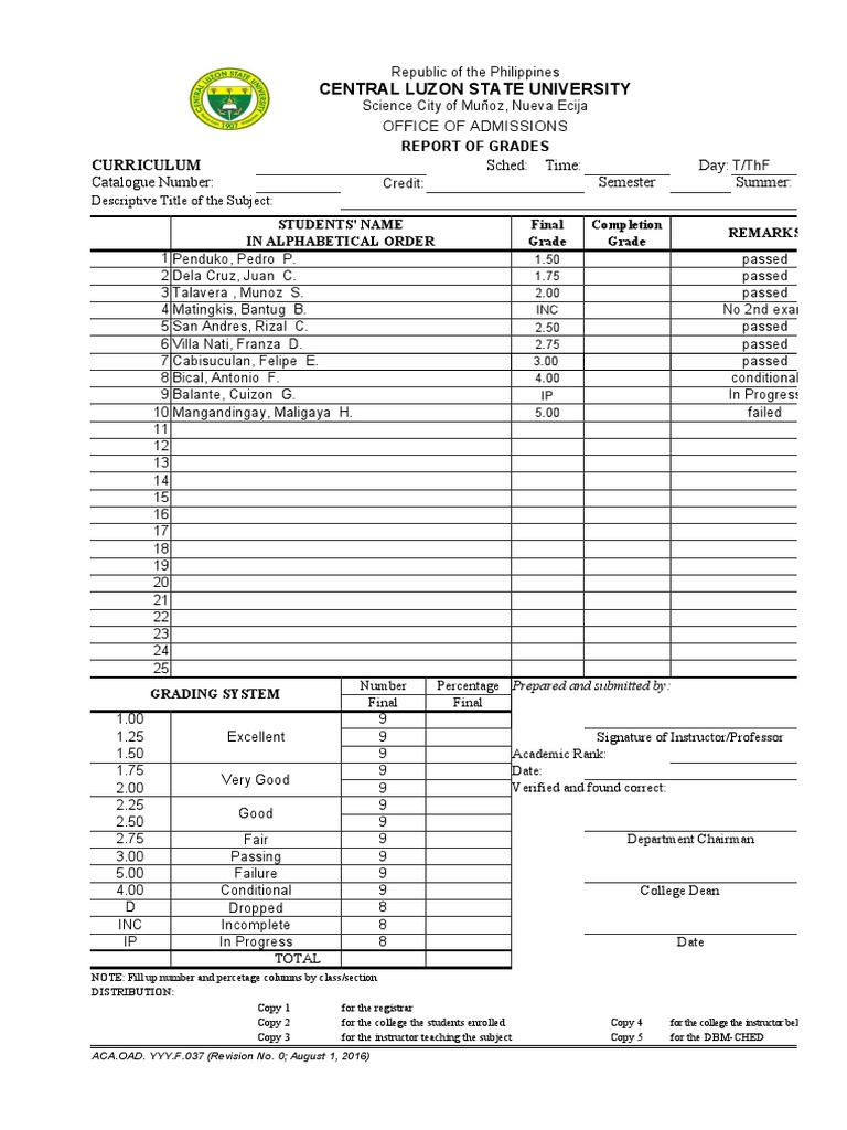 Class Record Template Plain Pdf Academia Educational Stages