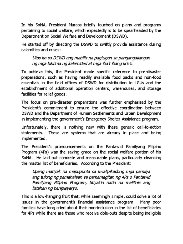 BBM Sona (DSWD) | PDF