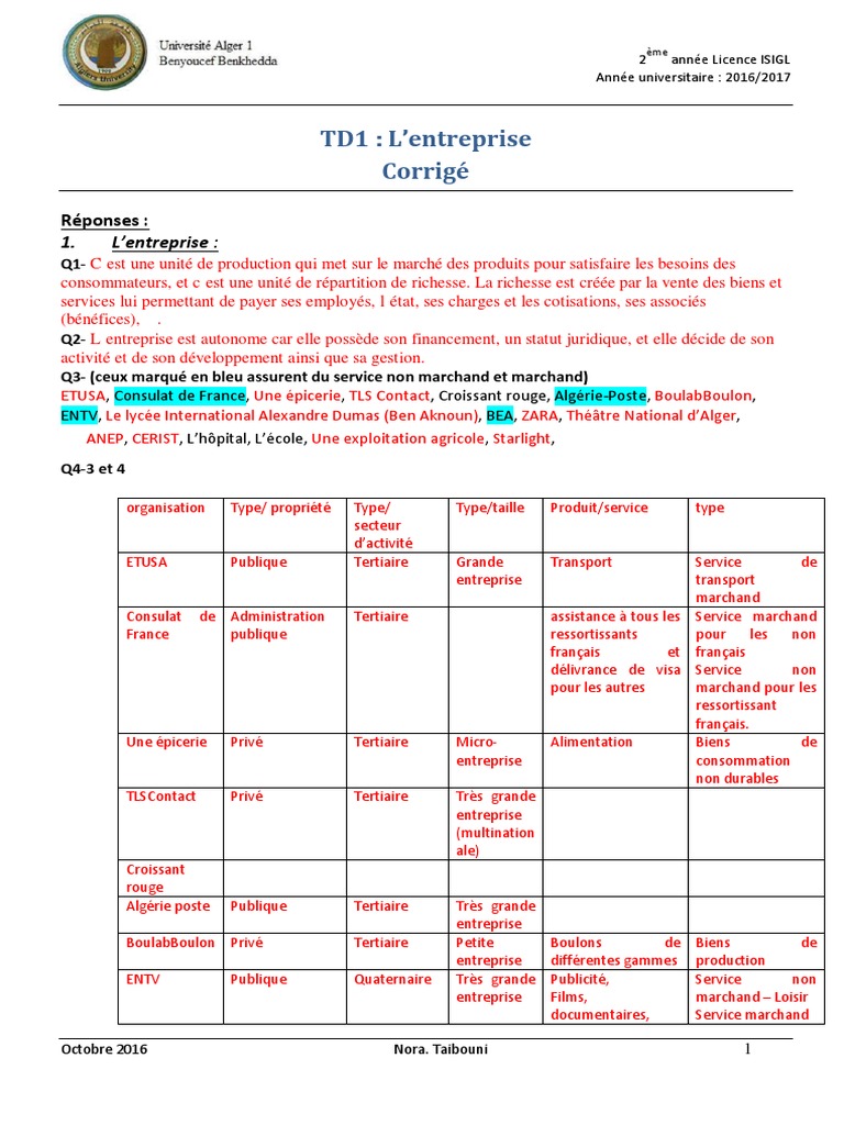 SI Corrigé TD+TEST+Examen | PDF
