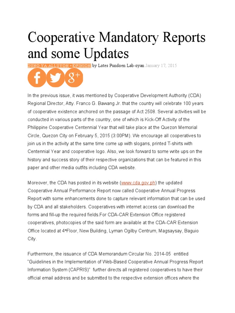 Cooperative Mandatory Reports Update | PDF