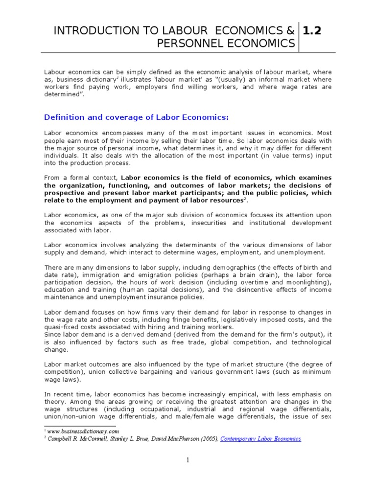 1.2 Introduction to Labour Economics and Personnel Economics. | Labour ...