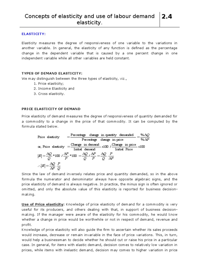 2.4 Concepts of Elasticity and Use of Labour Demand Elasticity. | PDF