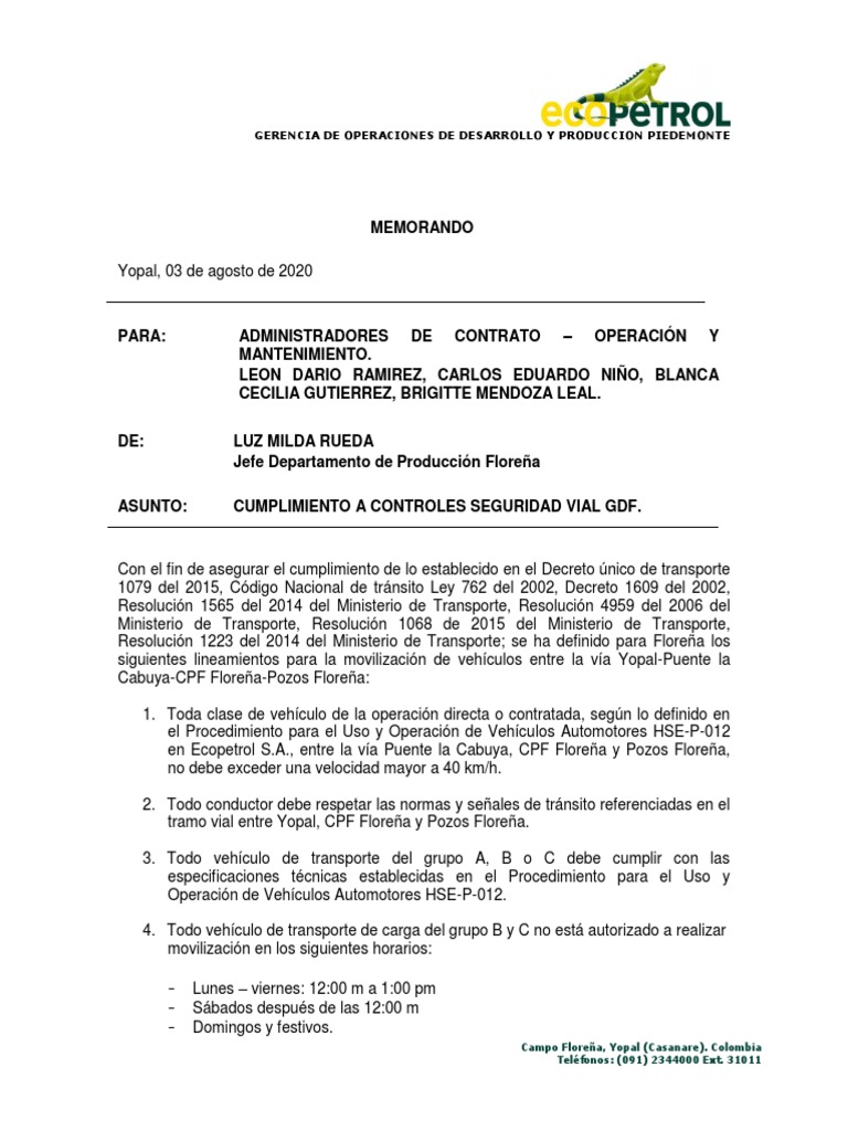 Memorando Seguridad Vial | PDF | Transporte