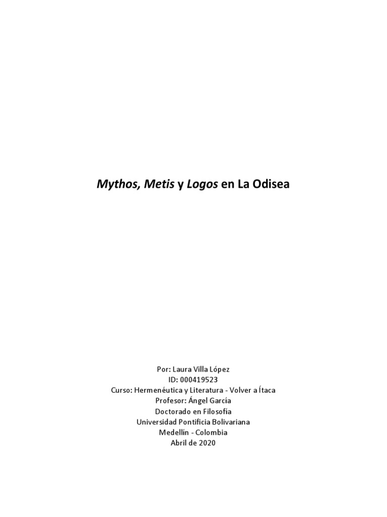 Mythos Metis y Logos en La Odisea | PDF | Odiseo | Verdad
