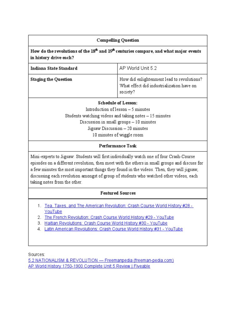 Revolutions Lesson Plan | PDF