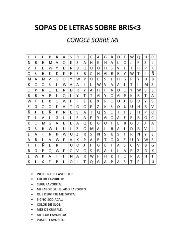 Sopas de Letras Sobre Bris-1 | PDF