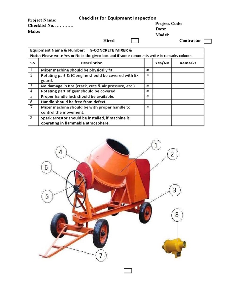 Checklist For Equipment Inspection - CONCRETE MIXER | PDF | Business ...