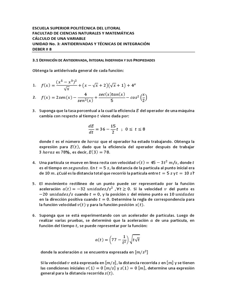 CUV Deber 8 | PDF | Integral | Función (Matemáticas)