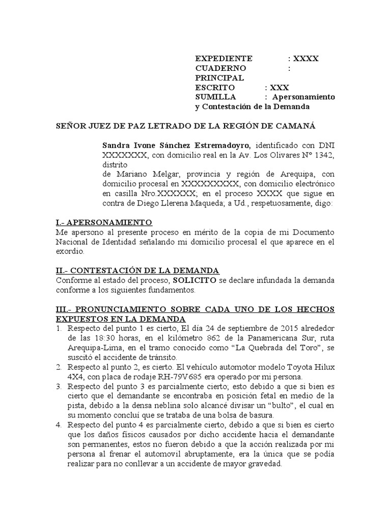 Modelo de Escrito de Contestacion de La Demanda Legis - Pe | PDF