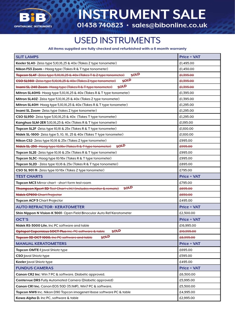 BiB Instrument Sale May 17 Updatedv2 | PDF | Eye | Photography Equipment