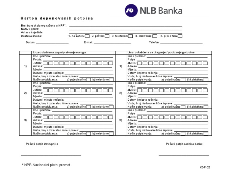 Karton Deponovanih Potpisa NLB | PDF