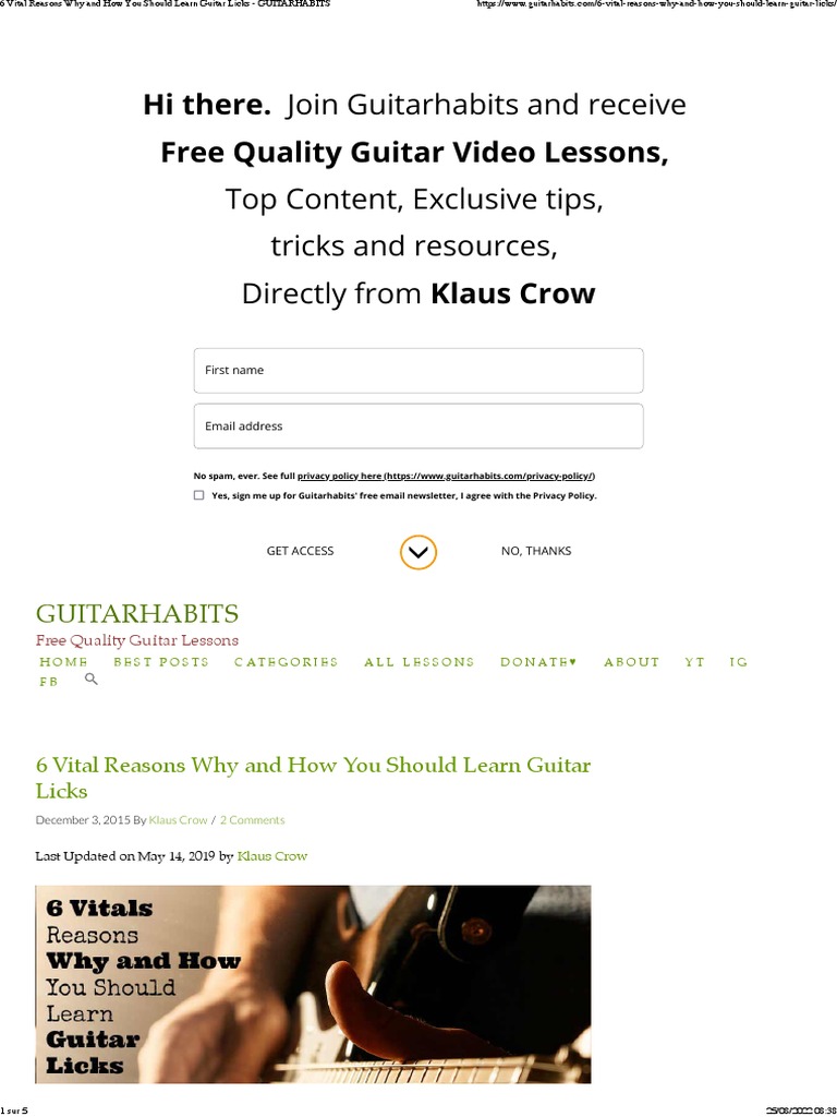 6 Vital Reasons Why and How You Should Learn Guitar Licks - GUITARHABITS | PDF | Guitars | Music ...