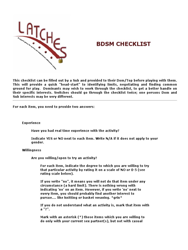 Latches - BDSM Checklist | PDF | Bondage (Bdsm) | Human Reproduction