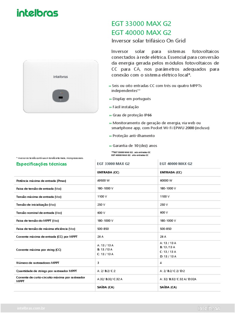 Datasheet Egt 33000 Max g2 Egt 40000 Max g2 PT | PDF | Corrente direta | Potência (Física)