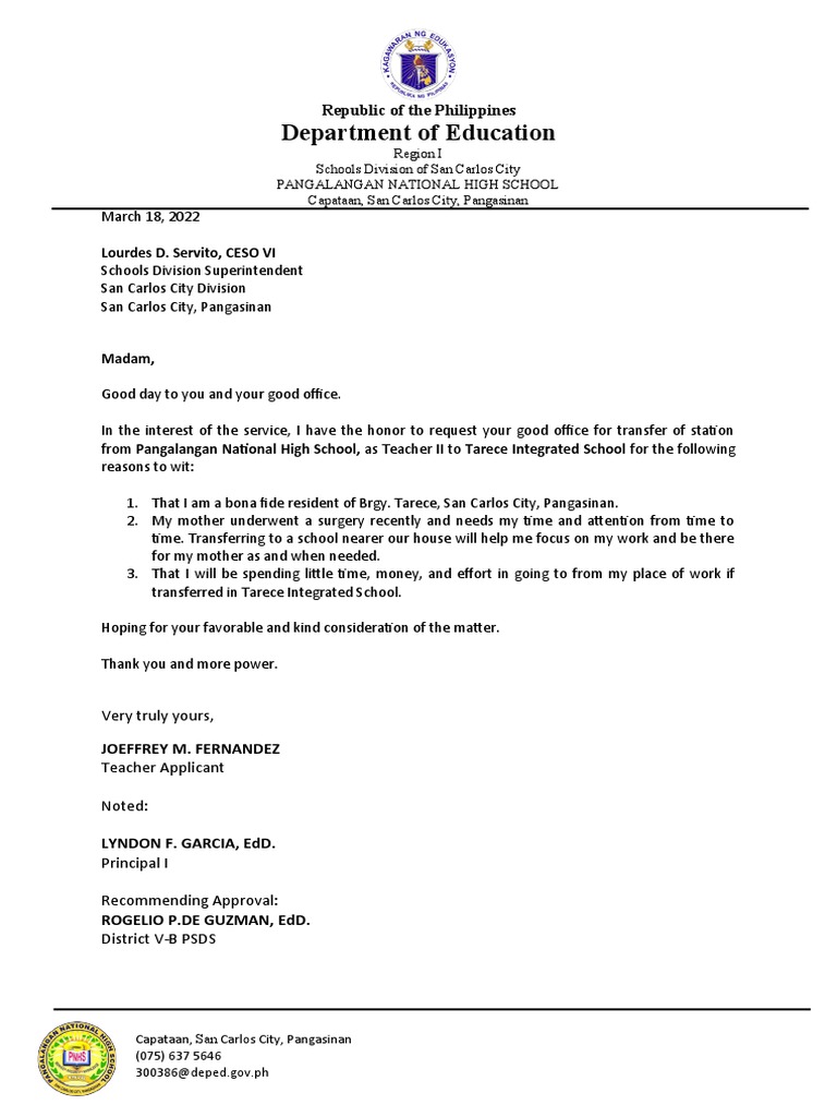 Letter To Transfer | PDF