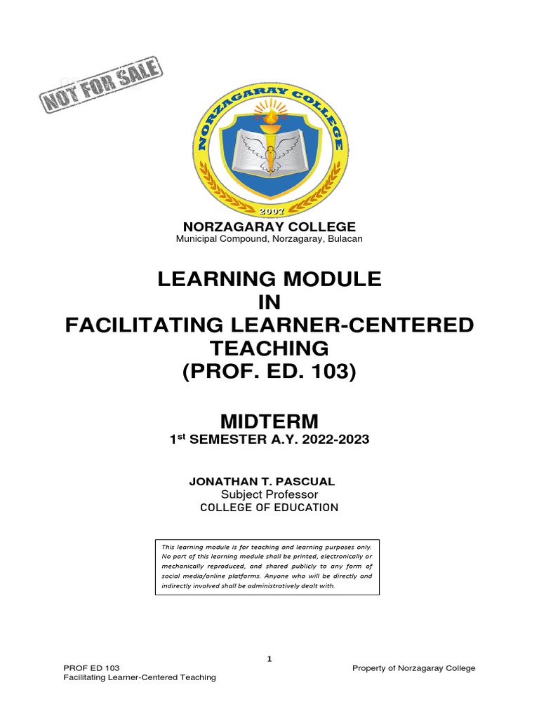 Midterm Learning Module in PROF ED 103-Facilitating Learner-Centered Teaching | PDF | Career ...