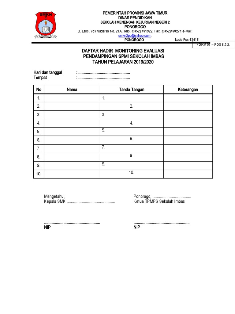 Daftar Hadir Monev Spmi | PDF