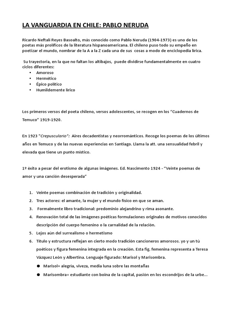 La Vanguardia en Chile. Pablo Neruda | PDF | Poesía | Surrealismo